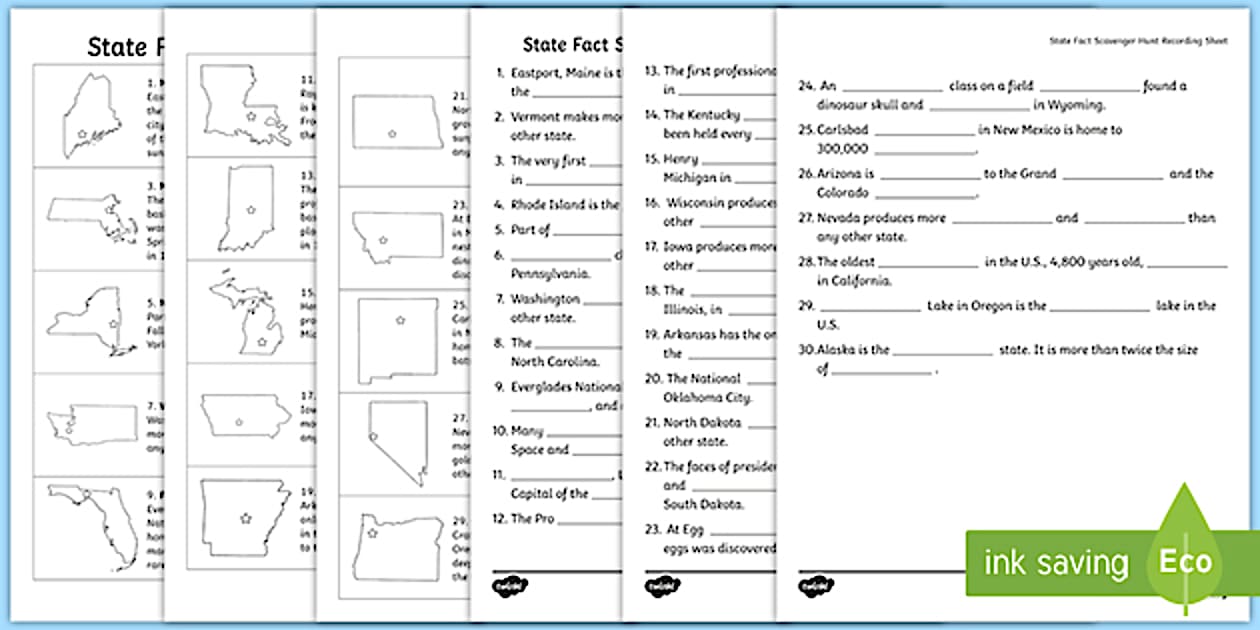 United States Facts Scavenger Hunt for 3rd-5th Grade
