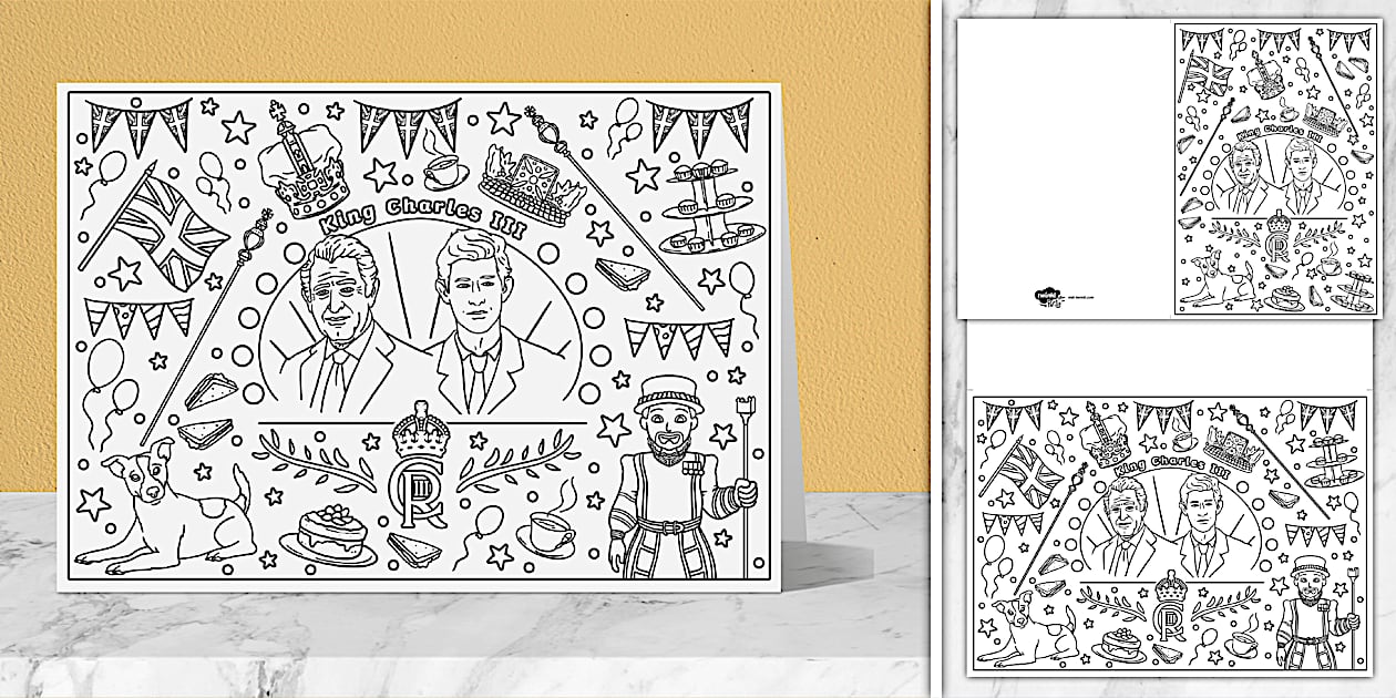 King Charles III Doodle Colouring Cards | Twinkl Party