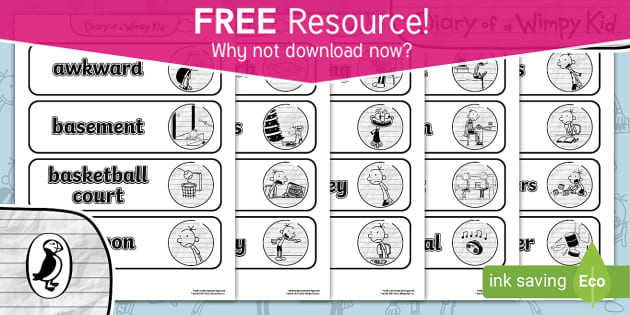 FREE Diary of a Wimpy Kid Vocabulary Cards (teacher made)