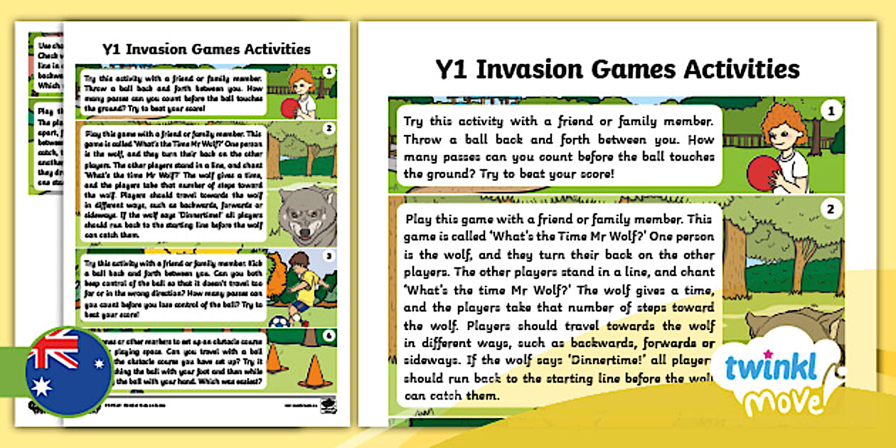 Move PE Year 1 Invasion Games Home Learning Tasks - Twinkl
