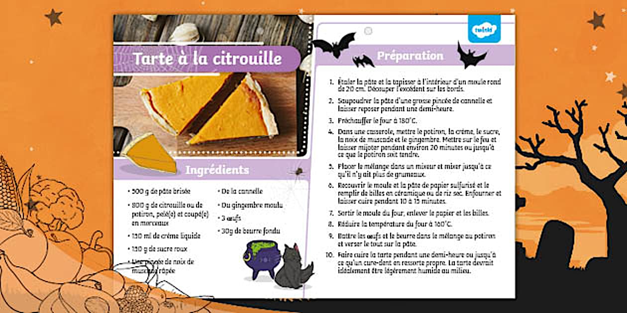 Recette d'Halloween : Tarte à la citrouille - Twinkl