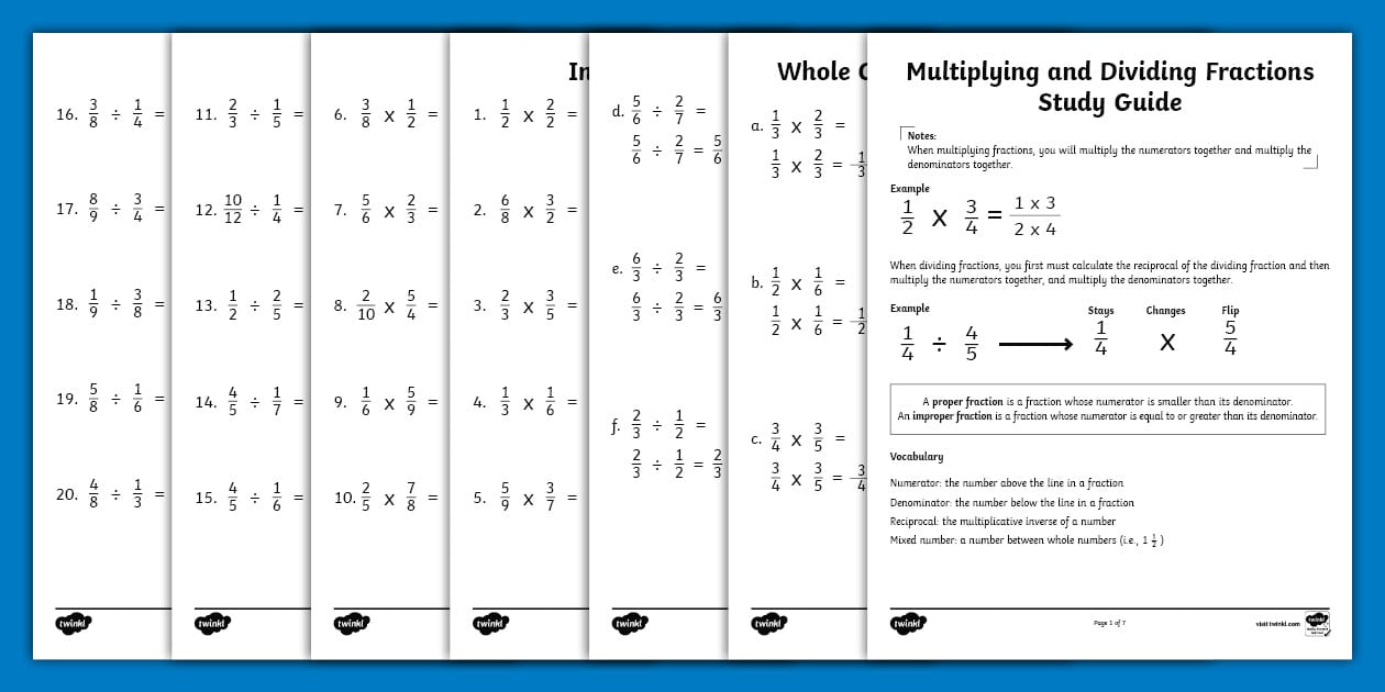 Study Guide for Multiplying and Dividing Fractions | Twinkl