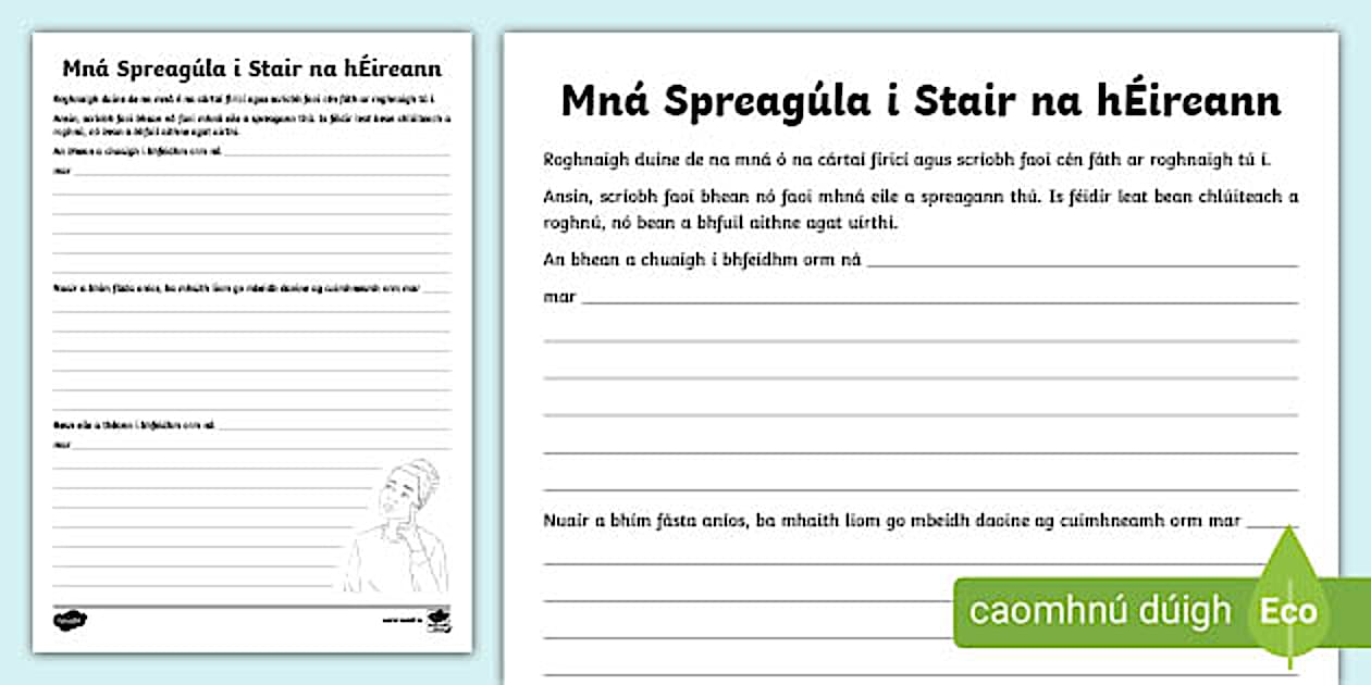 Inspiring Irish Women in History Writing Worksheet Gaeilge