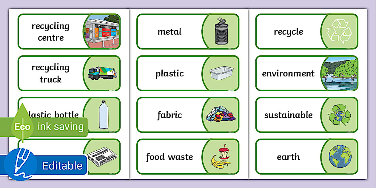 UAE Recycling Centre Vocabulary Cards (teacher made)