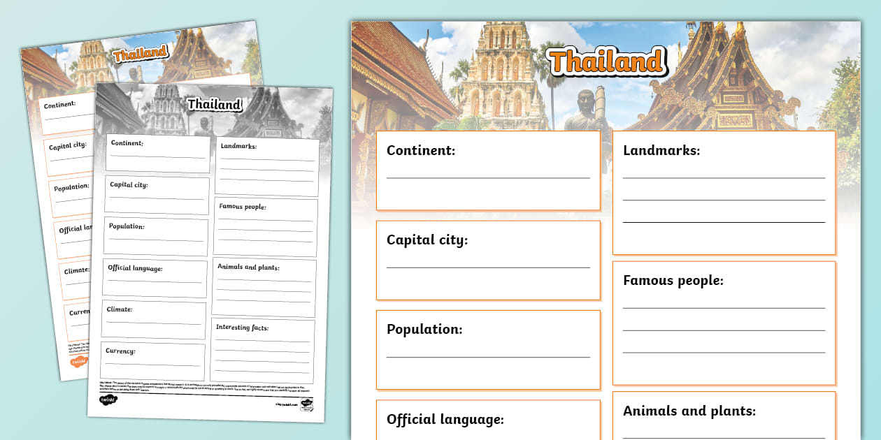 Thailand Fact File Template - Twinkl Primary (teacher made)