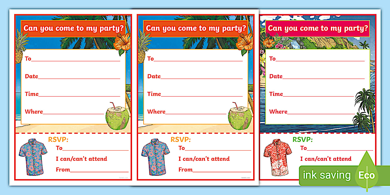 Hawaiian Themed Party Invitations (teacher made) - Twinkl