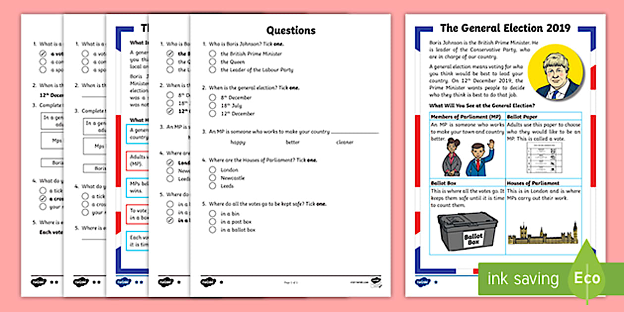 KS1 General Election Differentiated Reading Comprehension Activity
