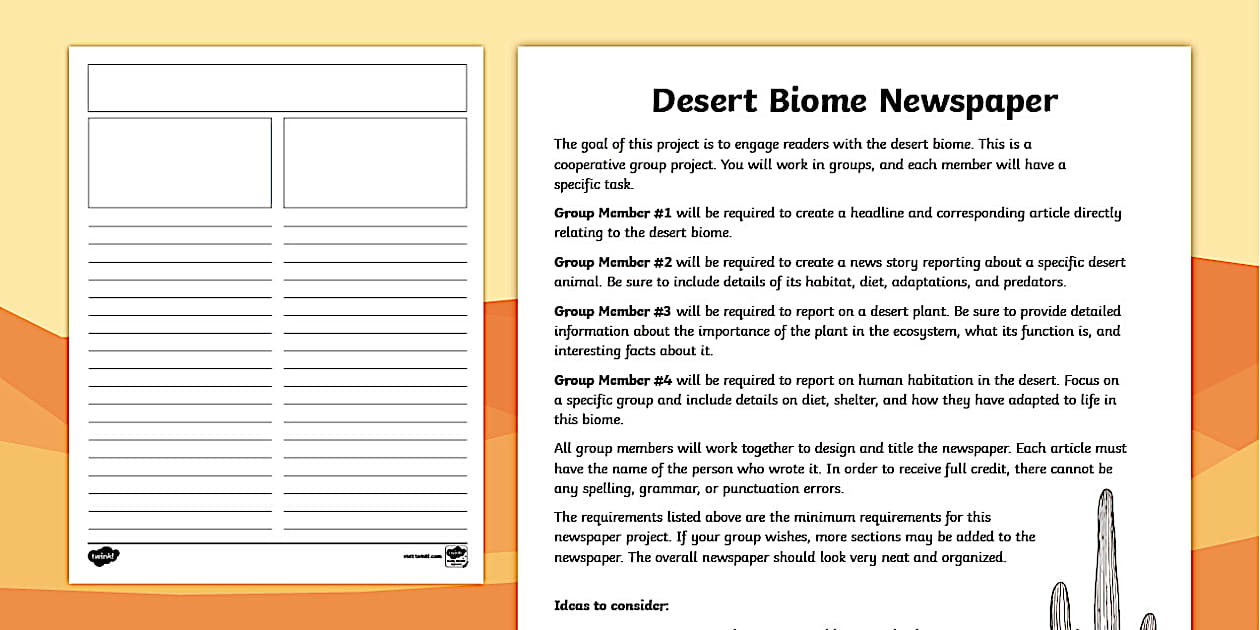 Desert Biome Newspaper Group Worksheet - Twinkl