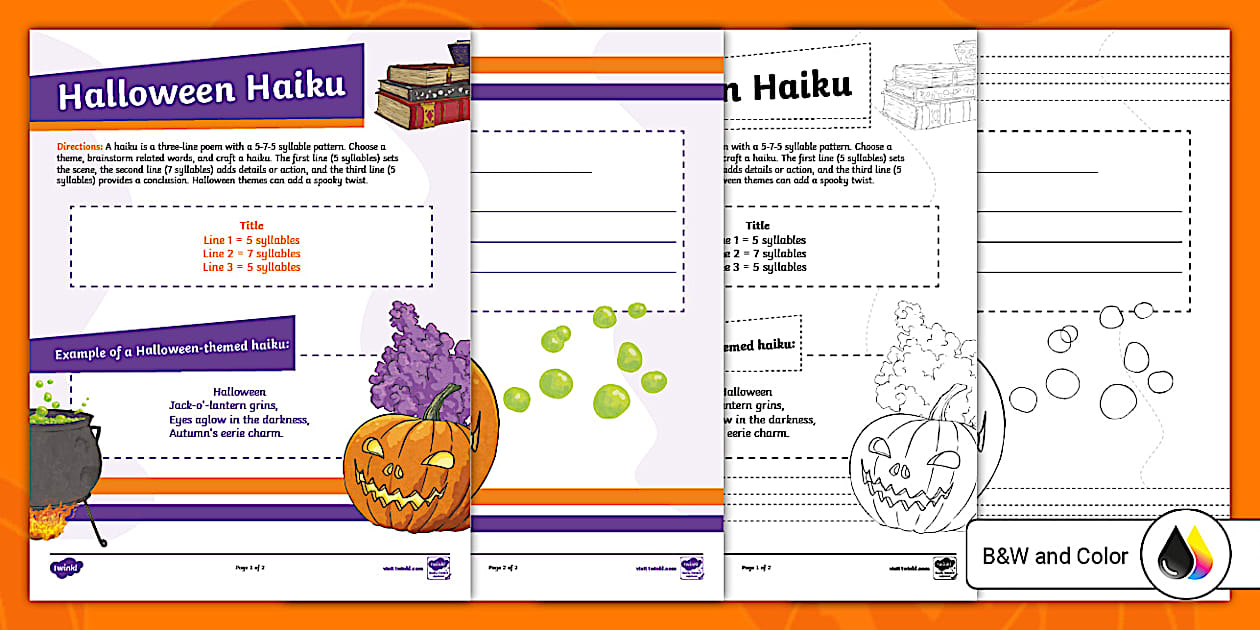 Create Your Own Halloween Haiku Worksheet for 6th-8th Grade