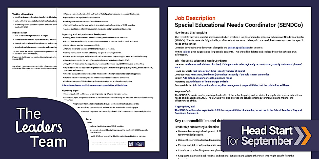 Leaders - SENDCo: Job Description Template (teacher made)