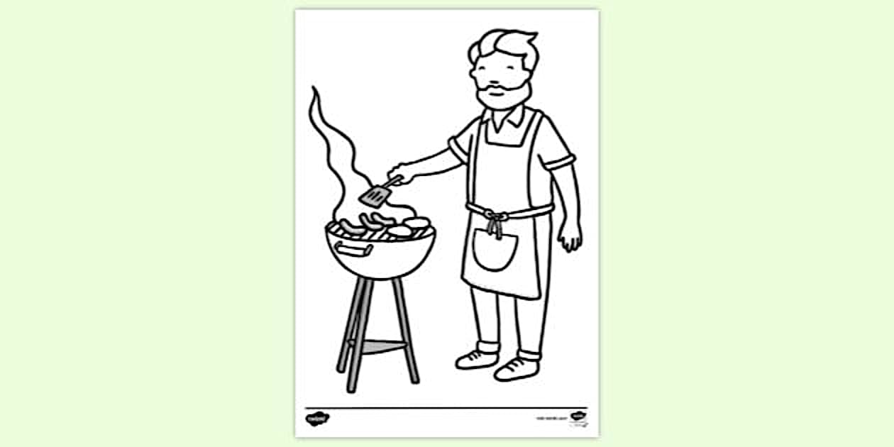 Cooking at a BBQ Colouring Sheet | Colouring Pages - Twinkl