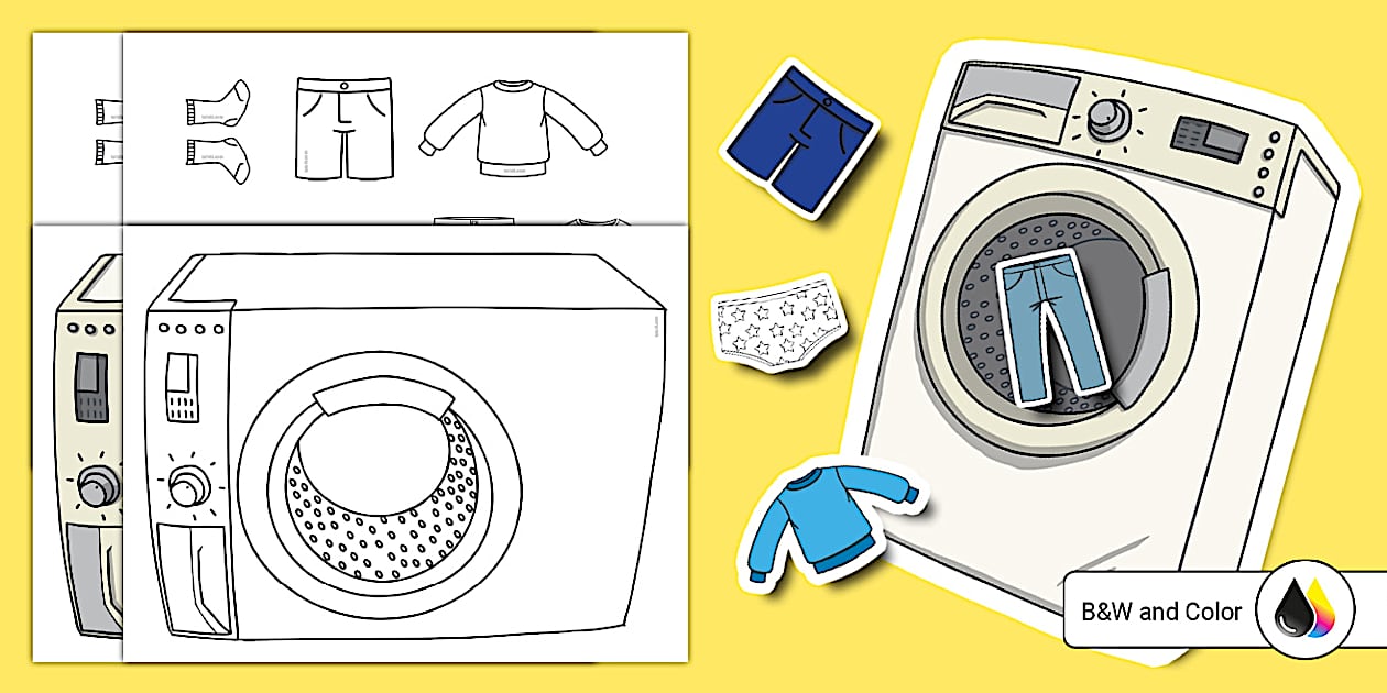 Washing Machine and Clothes Cutouts (teacher made) - Twinkl