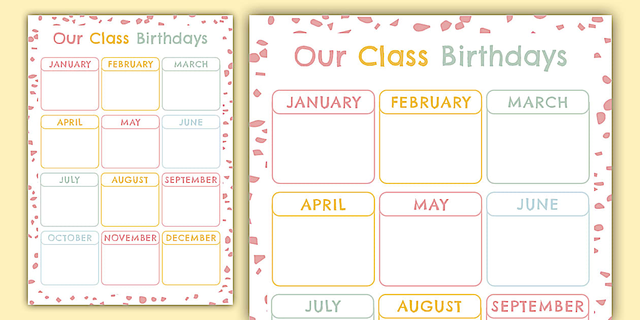Speckled Pastel Themed Classroom Birthday Chart Poster Speckled Pastel Themed Classroom Birthday Chart Poster