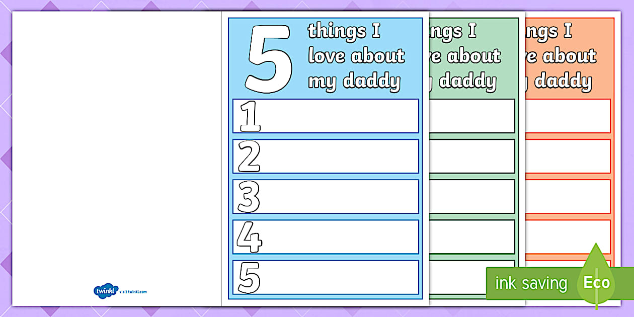 5 Things I Love About Dad Fathers Day Card Template - fathers day