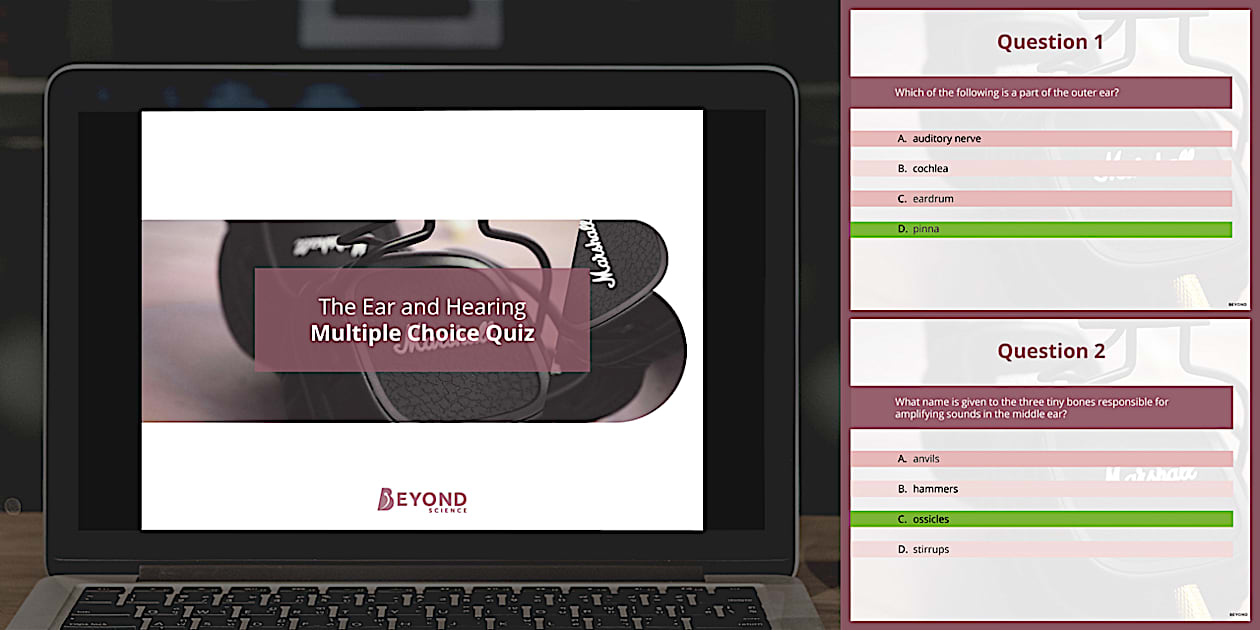 The Ear and Hearing Multiple Choice Quiz PowerPoint - Twinkl