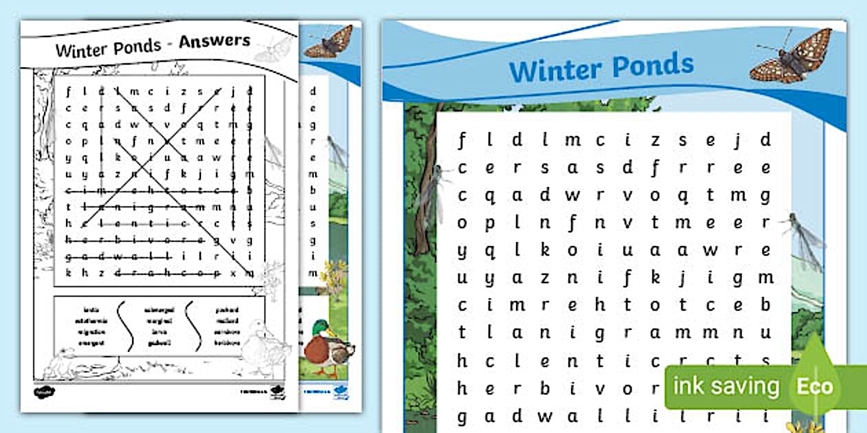 Winter Pond Habitat Word Search (Teacher-Made) - Twinkl