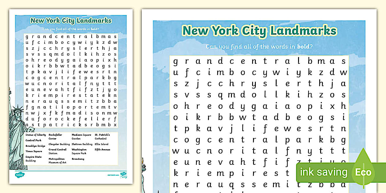 New York City Landmarks Word Search - KS2 (teacher made)