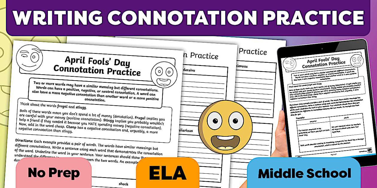 April Fools’ Day Writing Connotation Practice for 6th-8th