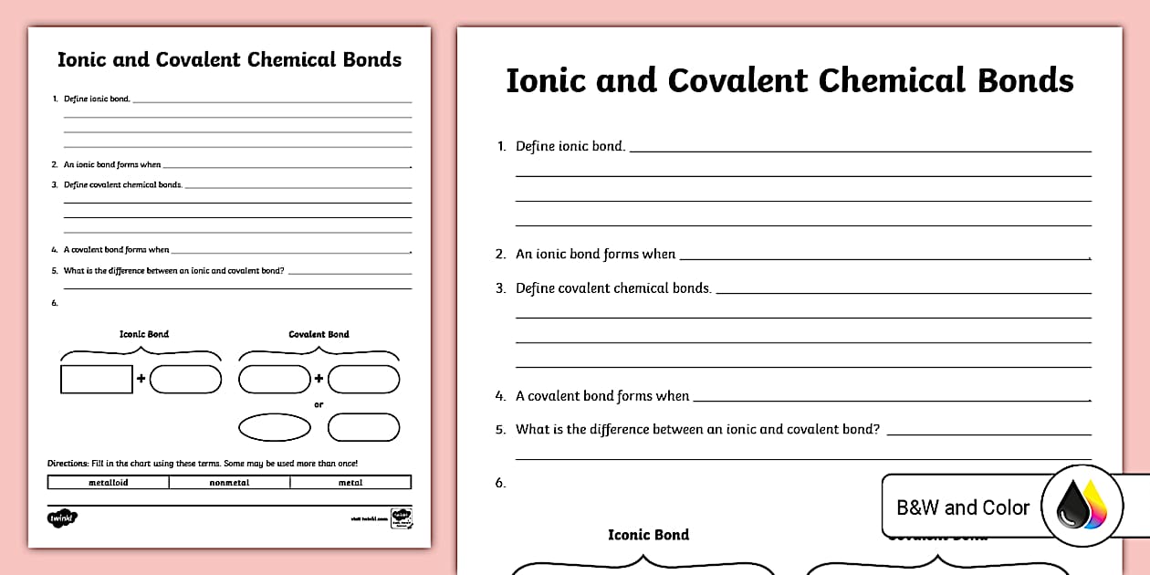 Ionic Bonding Worksheet | Resource | Twinkl USA - Twinkl