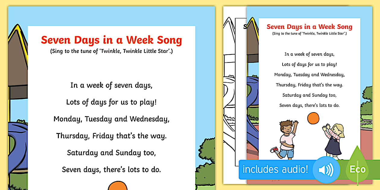 Black and White Seven Days in a Week Song (teacher made)