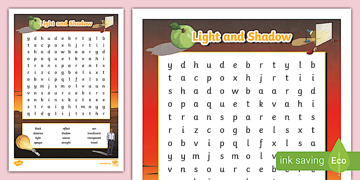 Light and Shadow Word Search (teacher made) - Twinkl