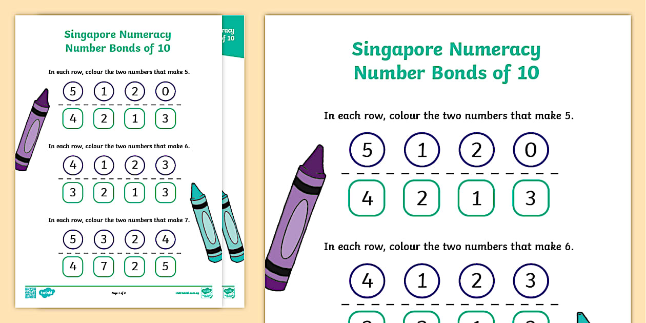 Singapore Numeracy -- Number Bonds of 10 Worksheet - Twinkl