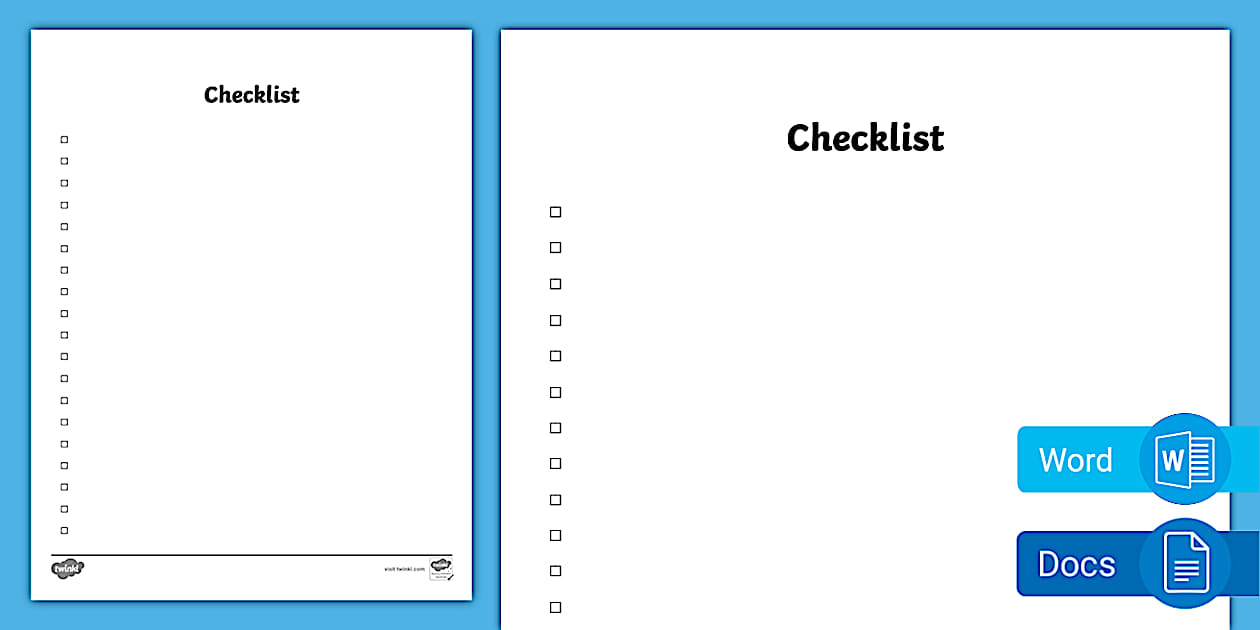 Editable Checklist Template (professor feito) - Twinkl