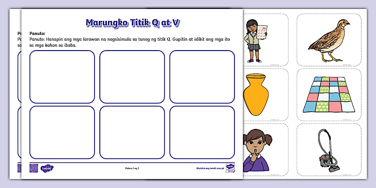 Marungko Titik Q at V Cut And Paste Activity | Philippines | Twinkl