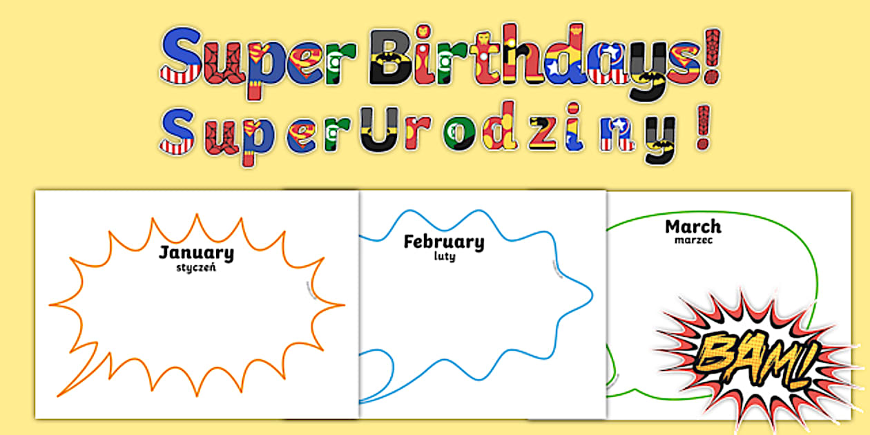 Superhero themed birthday display pack Polish Translation