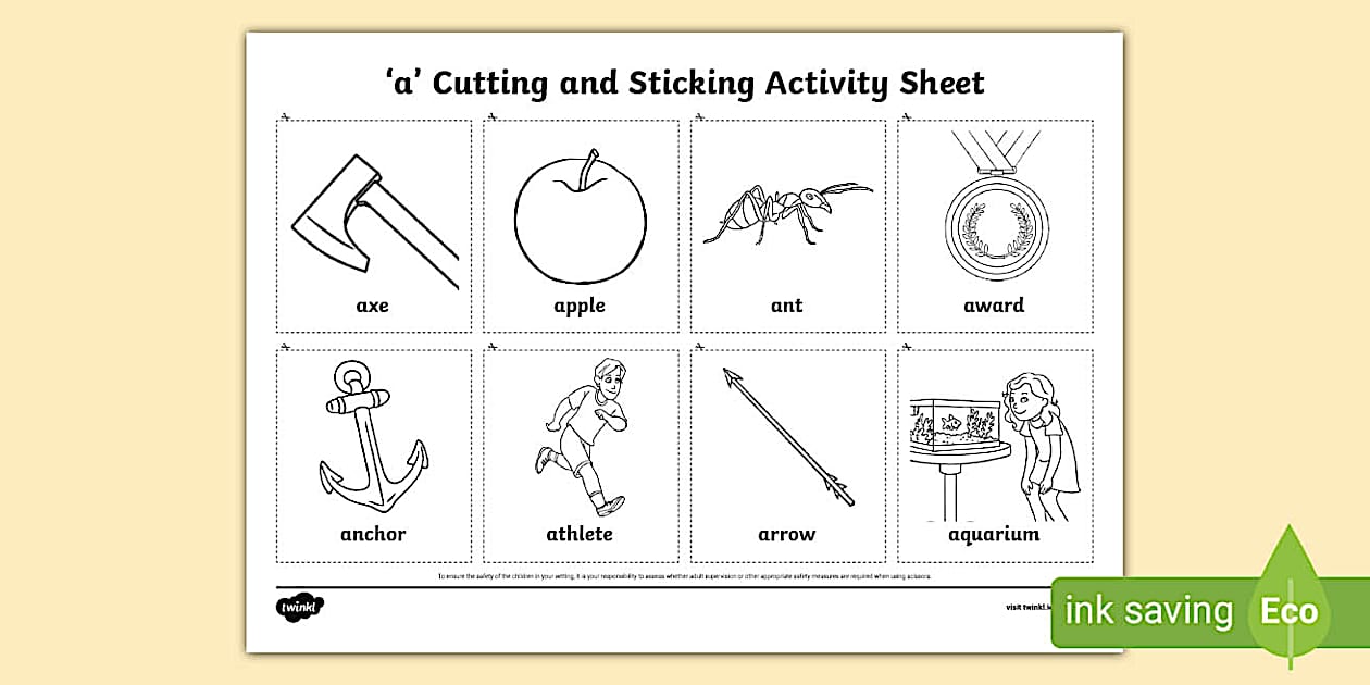 'a' Cutting and Sticking Activity (teacher made) - Twinkl