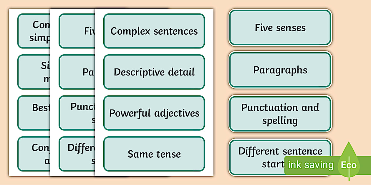 Level 2 Descriptive Writing - Word Cards (teacher made)