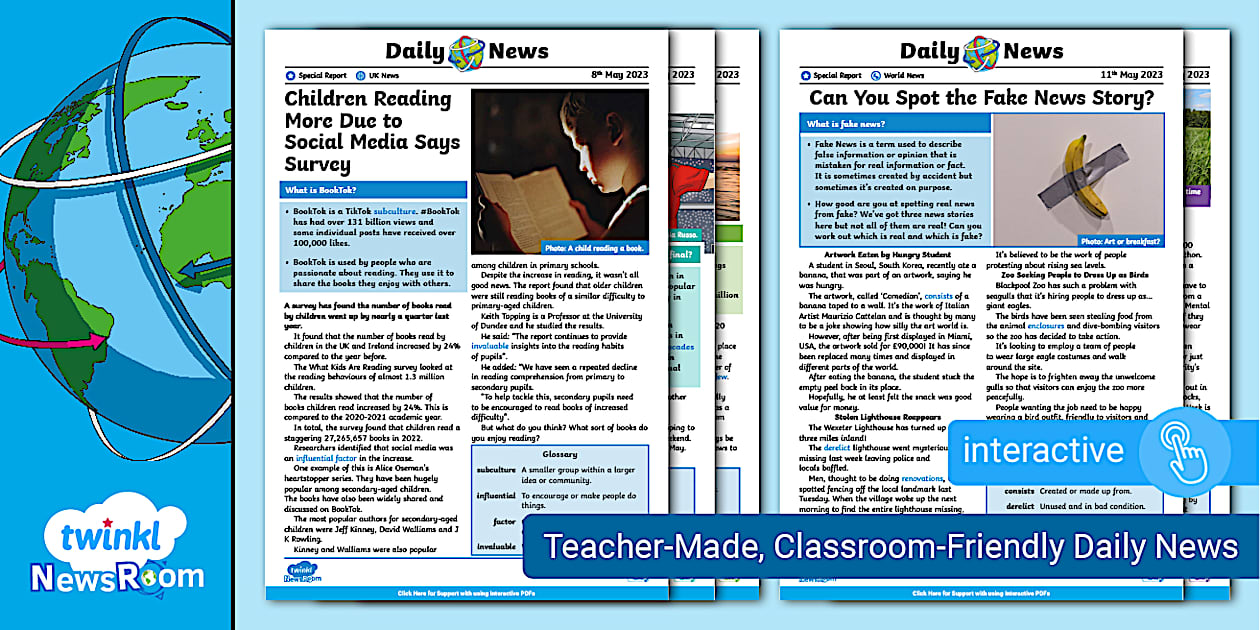 Weekly UKS2 May News Pack: Reading Comprehension: 12th May 2023