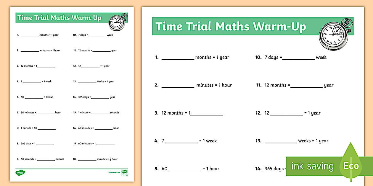 Time Trial Worksheet / Worksheet (teacher made) - Twinkl