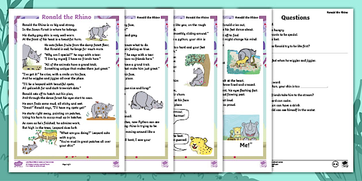 Dyslexic Year 2 Ronald the Rhino Differentiated Reading Comprehension ...