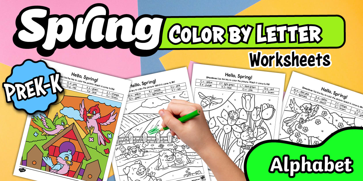 Spring Color by Letter Worksheets for PreK-K - Twinkl