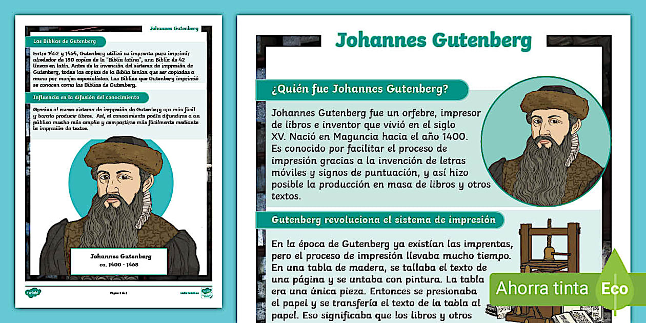 Comprensión lectora: Johannes Gutenberg - Twinkl