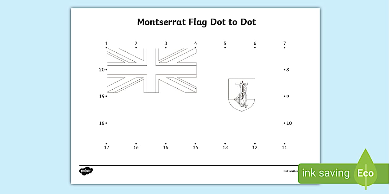 Montserrat Flag Dot to Dot Worksheet - Flags | Twinkl