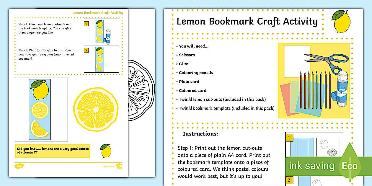Lemon Bookmark Craft Activity | Twinkl Lemon Bookmark |Craft