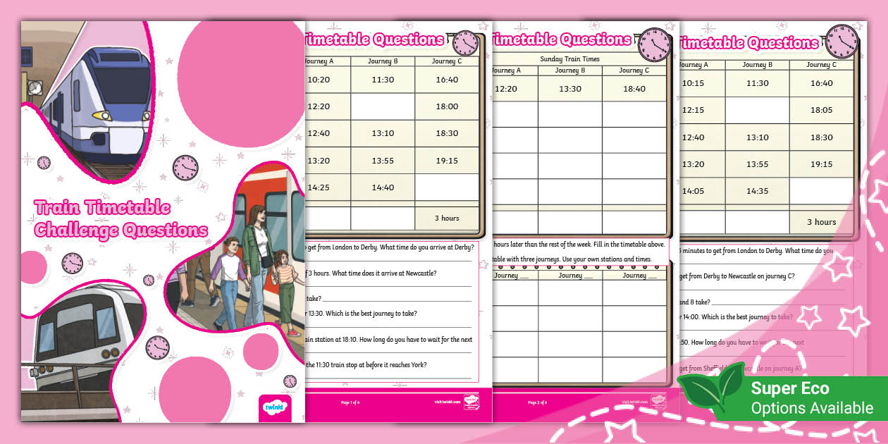 👉 Train Timetable Challenge Questions (Ages 7 - 9)