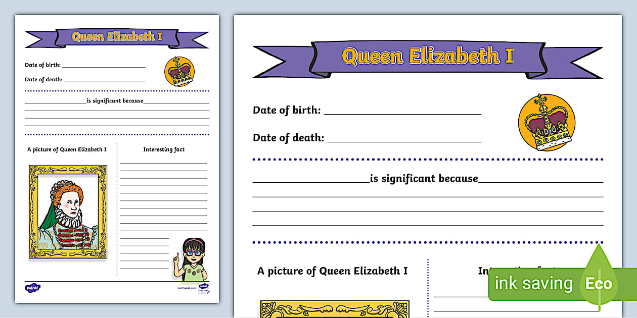 Elizabeth I Significant Individual Writing Frame - Twinkl