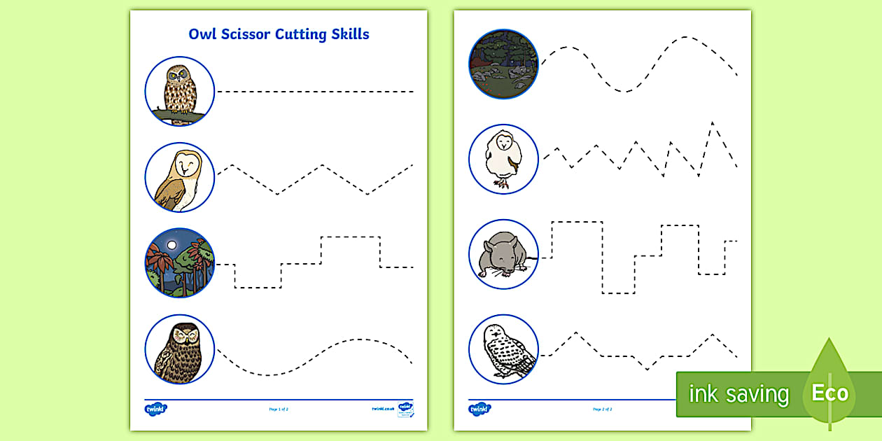 Owl-Themed Cutting Skills Worksheets (teacher made) - Twinkl