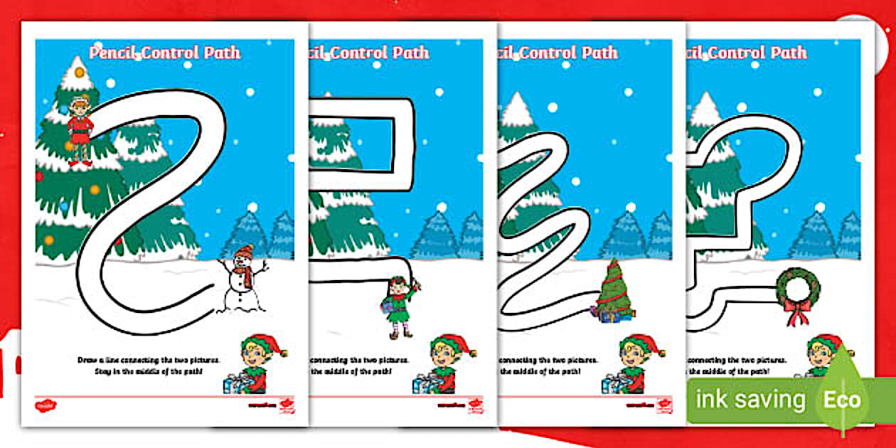 Elf Themed Pencil Control Path Worksheets