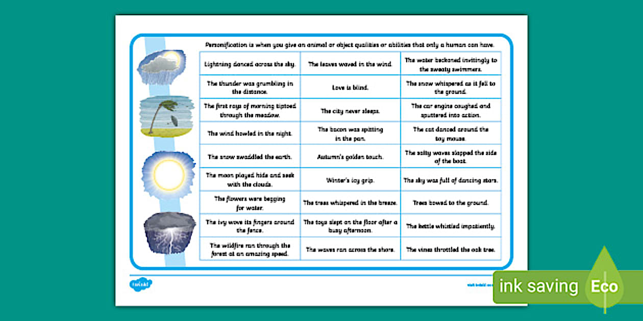 Word Mat: Personification Examples - Twinkl