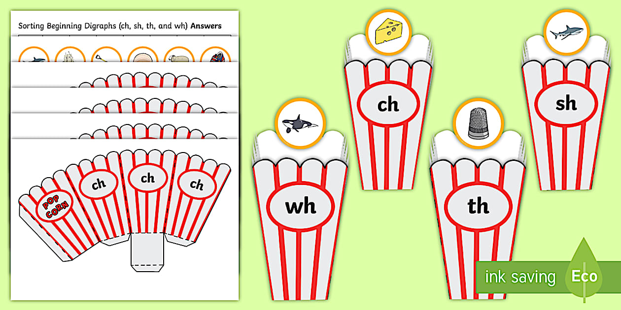 SA Sorting Beginning Digraphs ch, sh, th and wh Cut-Outs