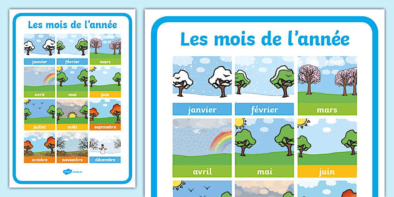 Poster d'affichage : Les mois de l'année - Twinkl