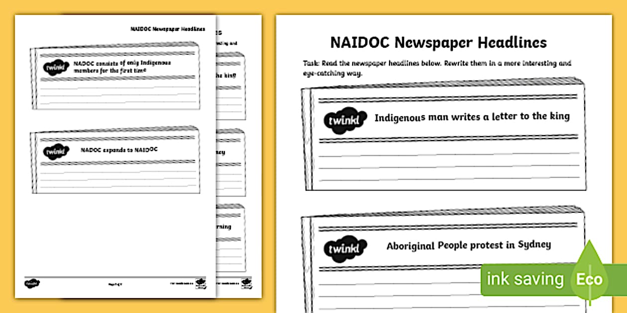 Editable NAIDOC Week Newspaper Headlines Activity - Twinkl