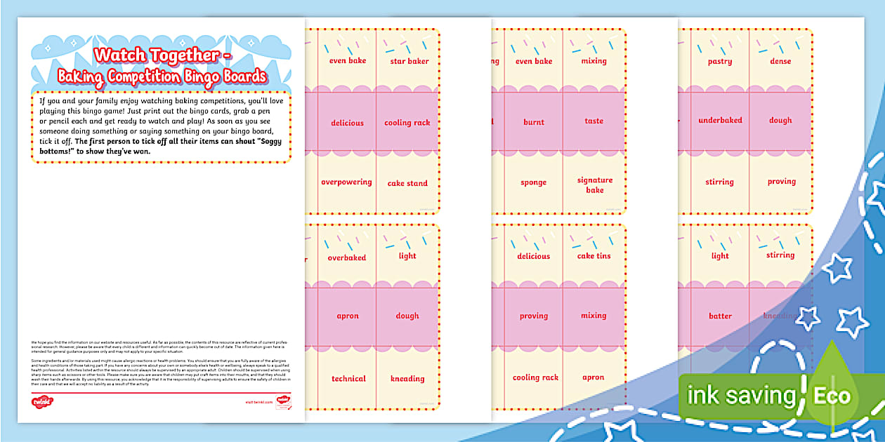 Watch Together - Baking Competition Bingo Boards - Twinkl