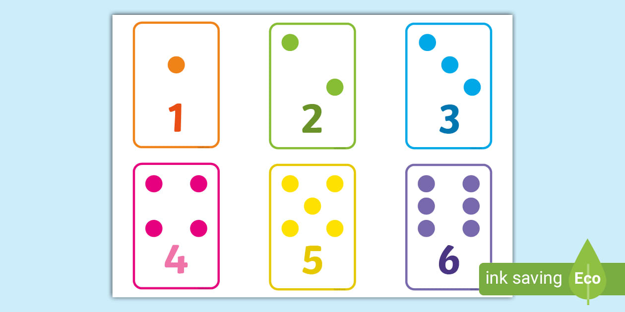 1 to 6 Dice Flash Cards - Number Playing Cards - Maths