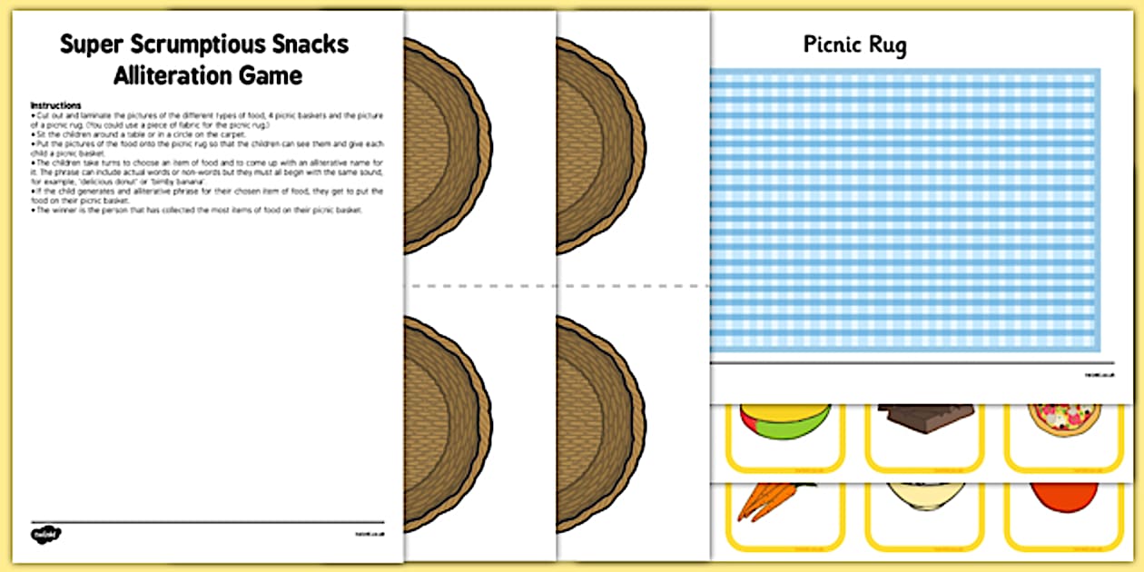 Editable Super Scrumptious Snacks Alliteration Game - Twinkl