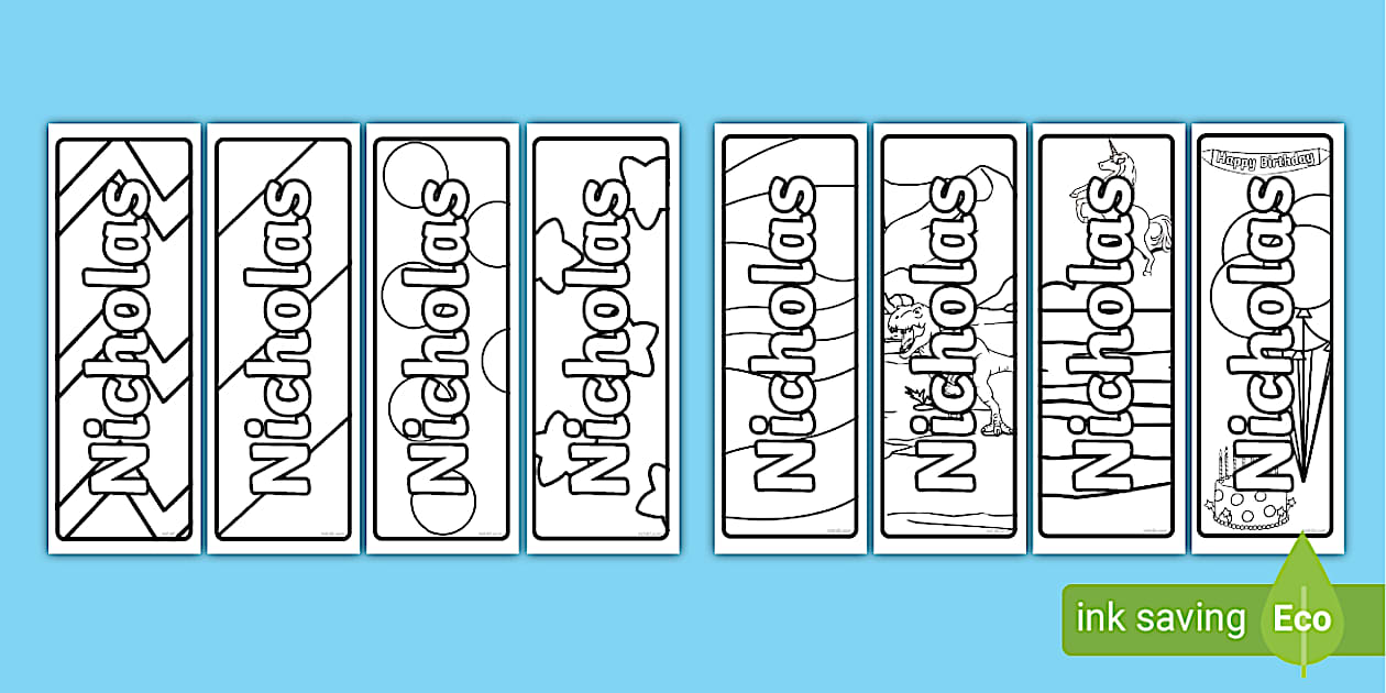 Nicholas Name Simple Colouring Bookmarks (Teacher-Made)
